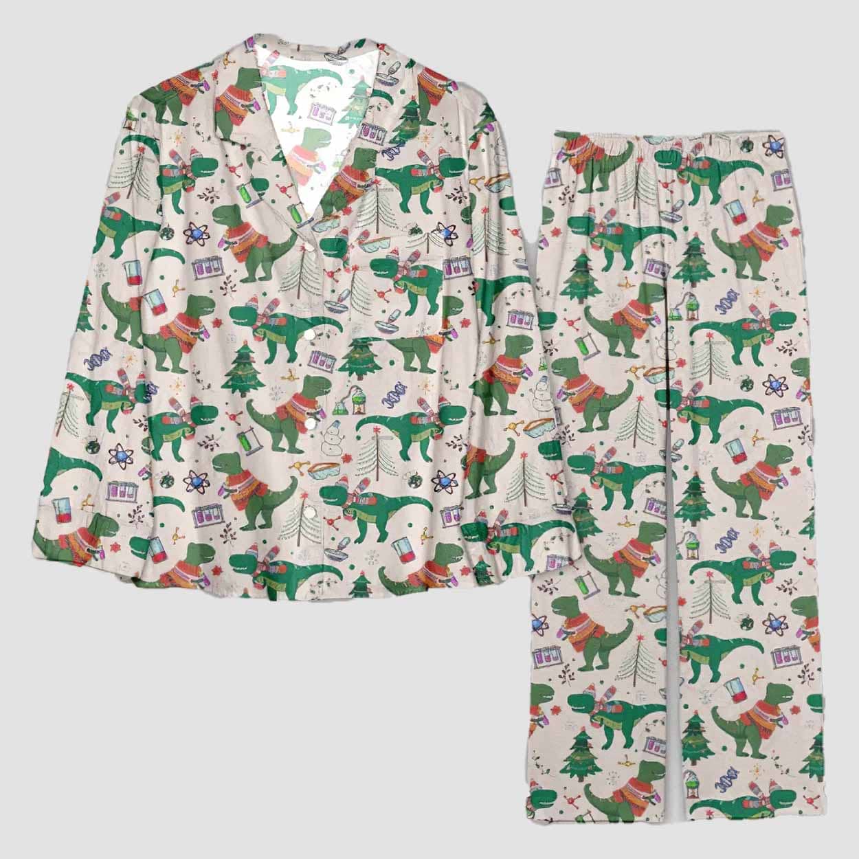 Science And Dinosaur Christmas Pajamas Set - Mofeetee